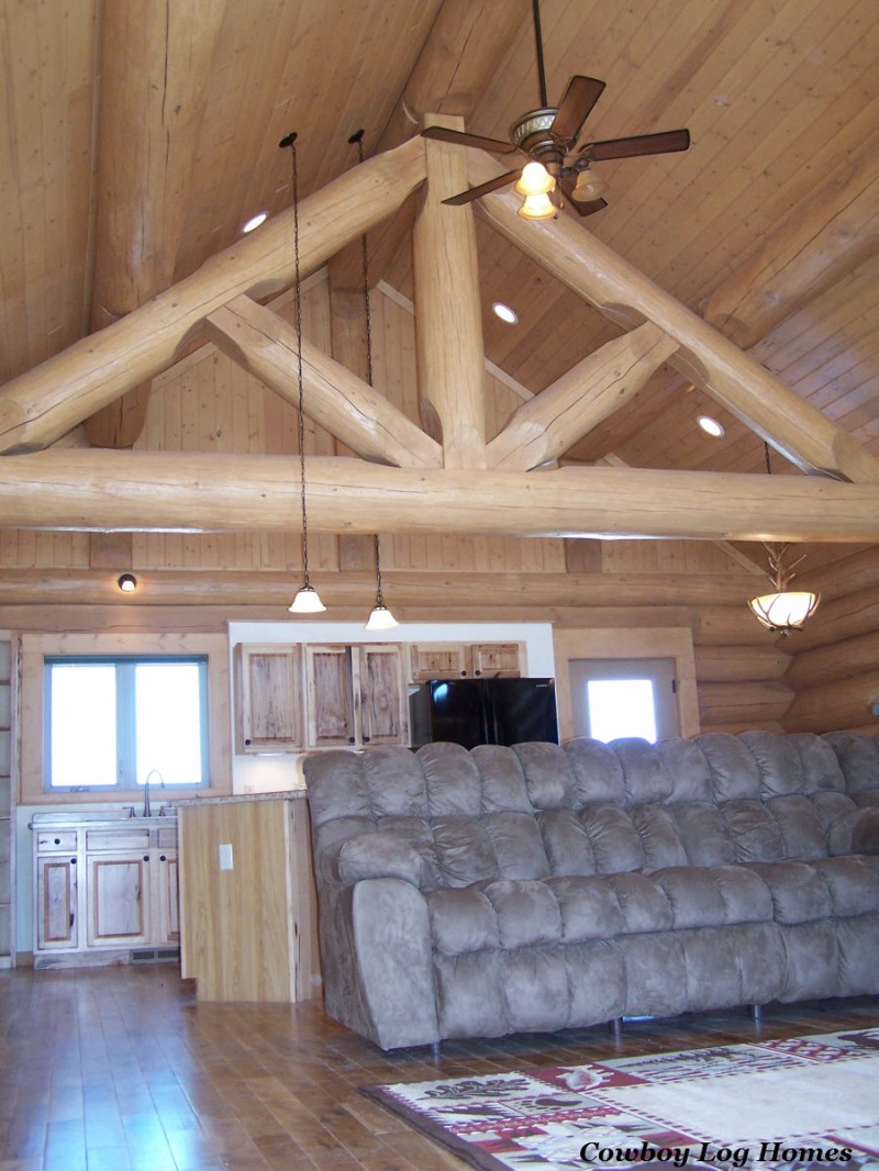 Great Room of Handcrafted Log Home | Cowboy Log Homes