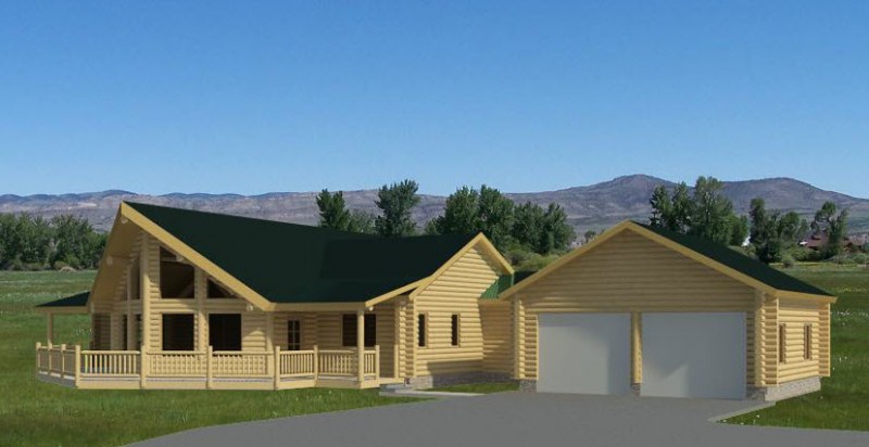 Prow Front Log Home with Garage : Cowboy Log Homes