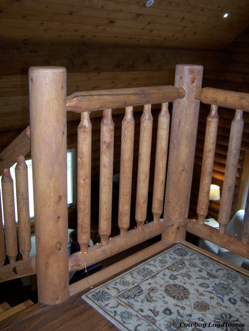 Interior Milled Log Railing | Cowboy Log Homes