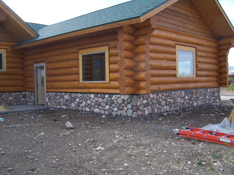 Stonework on Log Home | Cowboy Log Homes