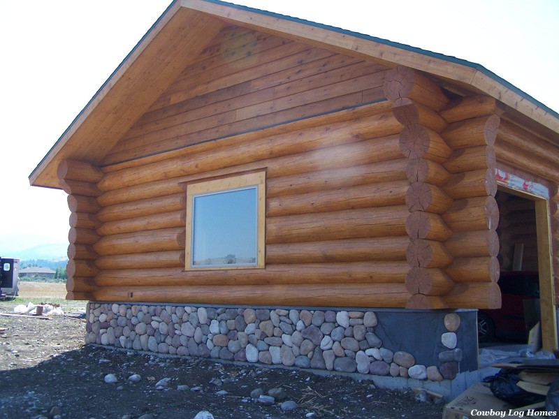 Stonework on Log Home | Cowboy Log Homes